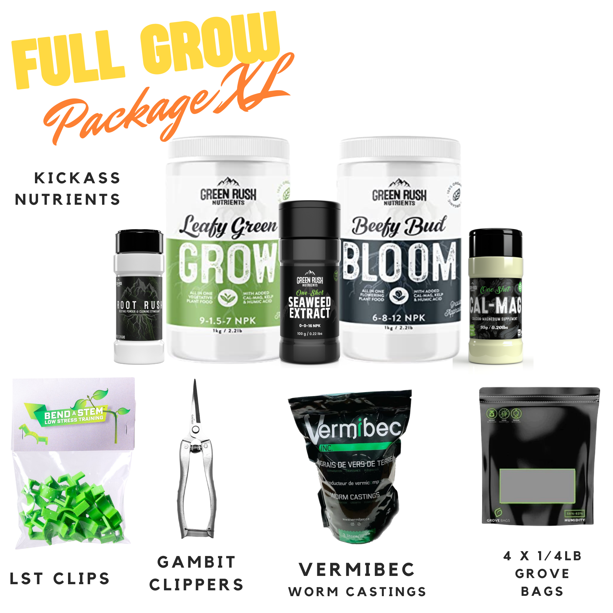 Full Grow Package with Nutrients, Curing Bags, Clips & More – Green ...