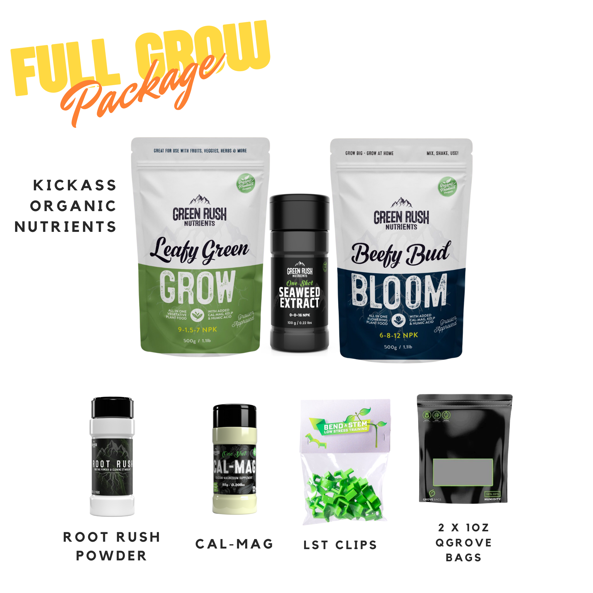 Full Grow Package with Nutrients, Curing Bags, Clips & More – Green ...